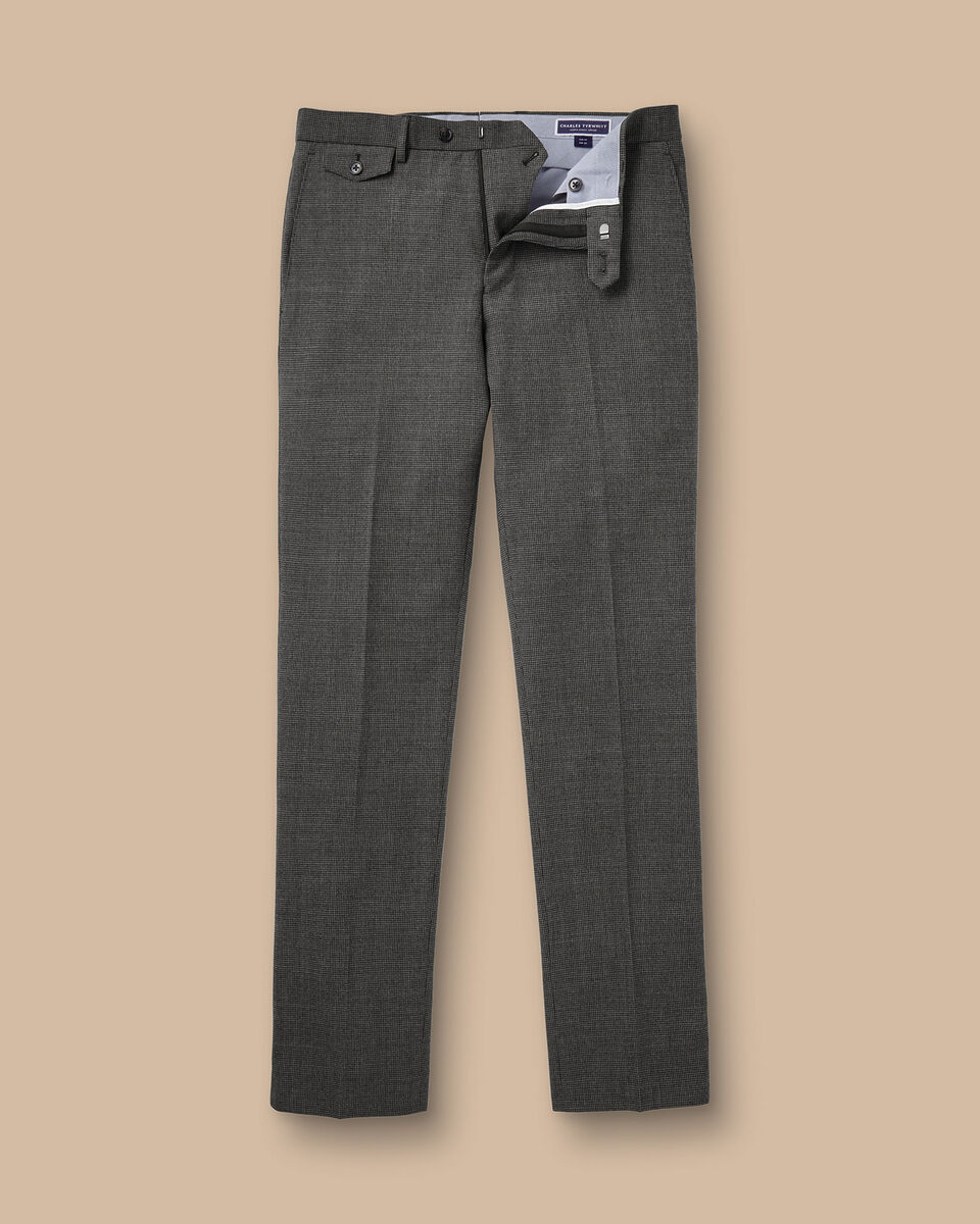 Puppytooth Wool Stretch Pants - Slate Grey | Charles Tyrwhitt