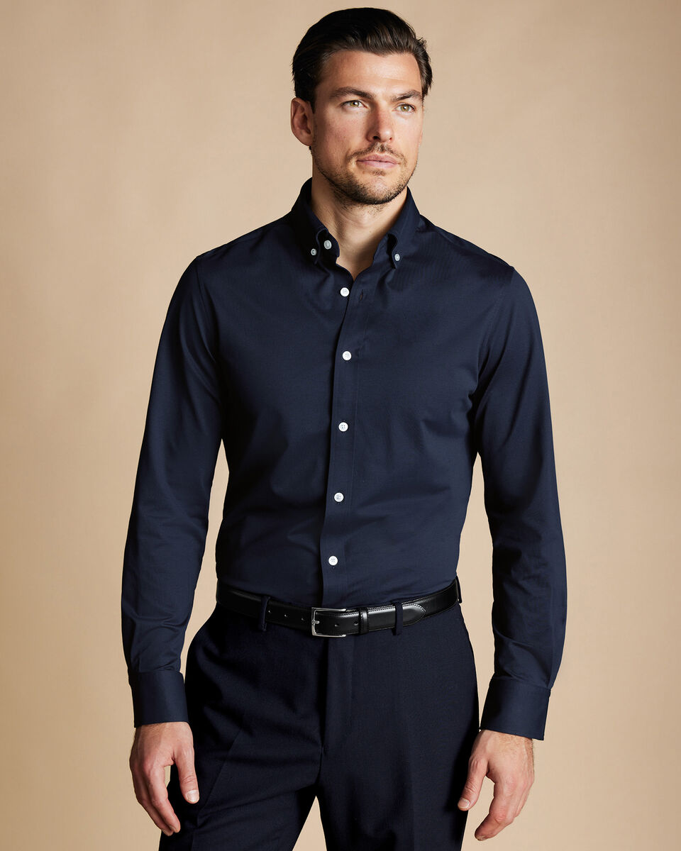 4-Way Stretch Jersey Shirt - Navy | Charles Tyrwhitt