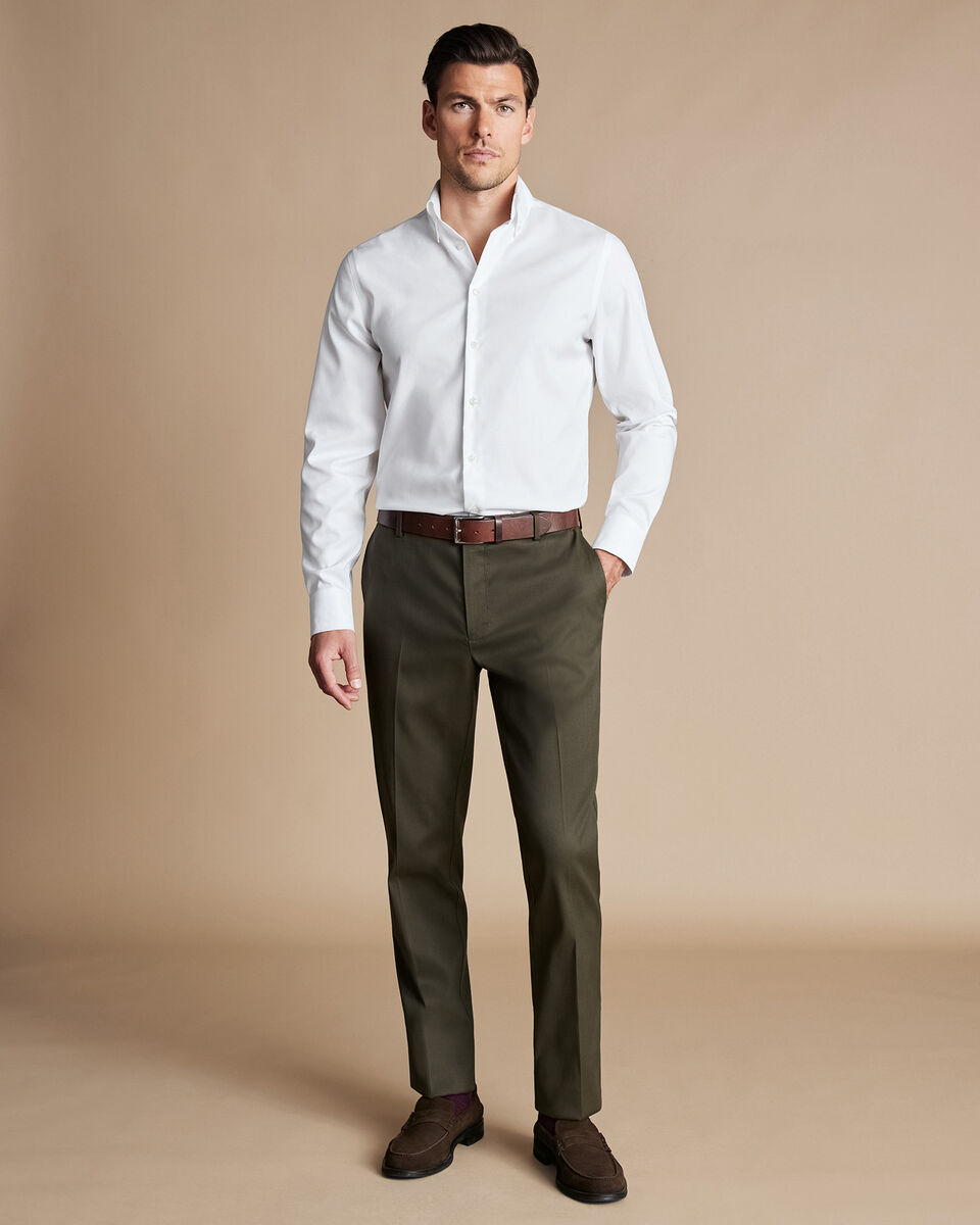 Smart Stretch Texture Pants - Olive Green | Charles Tyrwhitt