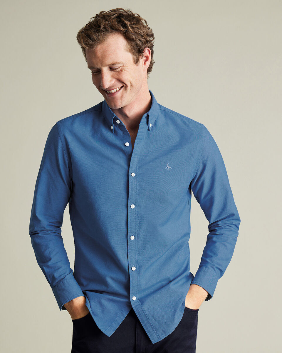 Stretch Washed Oxford Shirt - Cornflower Blue | Charles Tyrwhitt