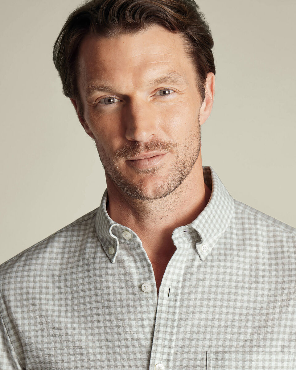 Non-Iron Twill Gingham Shirt - Silver Grey | Charles Tyrwhitt