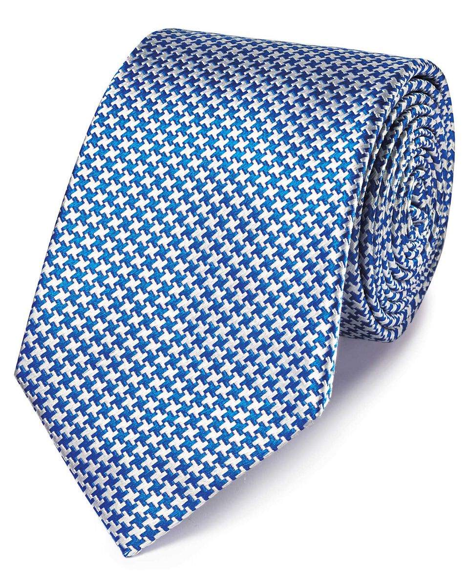 Royal blue silk stain resistant puppytooth classic tie | Charles Tyrwhitt