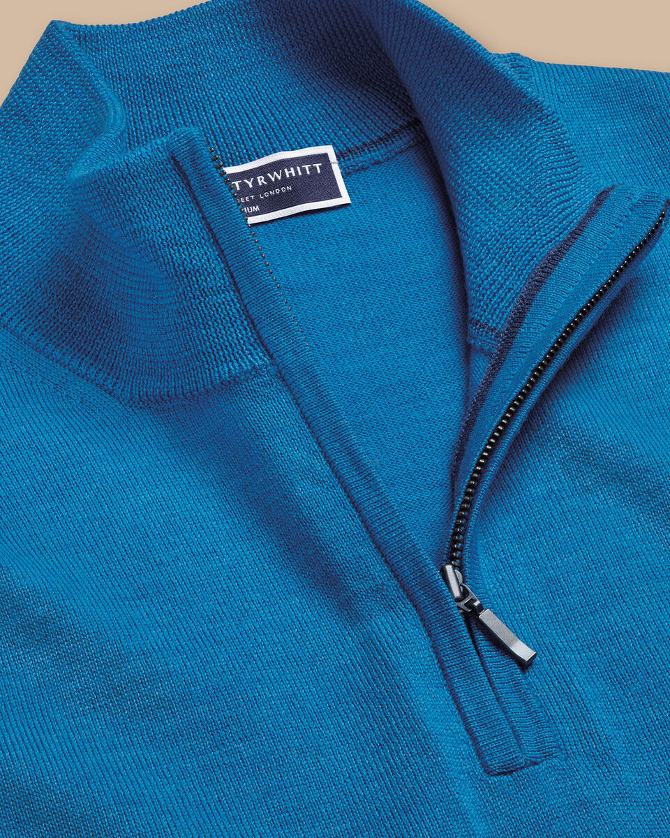 Merino Quarter Zip Sweater - Bright Blue | Charles Tyrwhitt