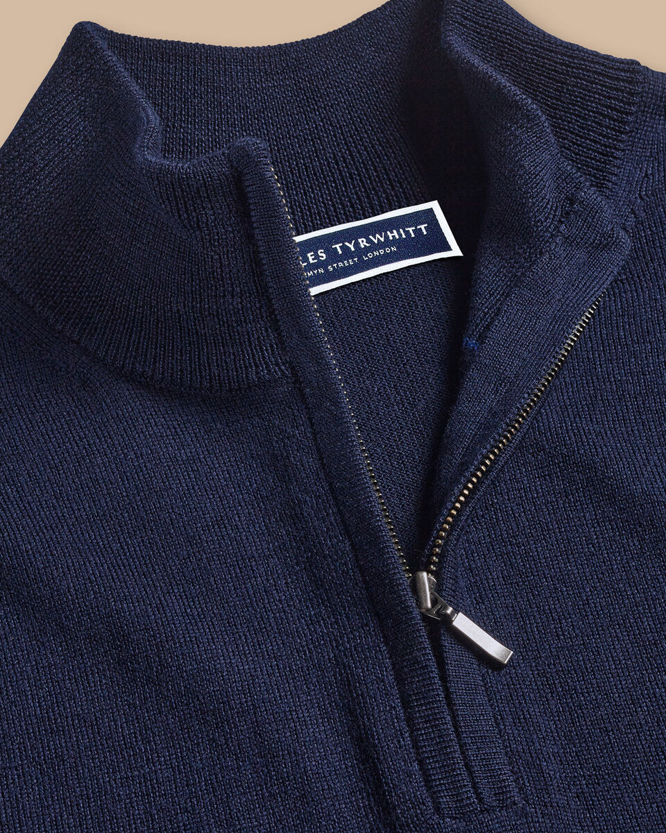 England Rugby Red Rose Merino Zip Neck Jumper - Navy | Charles Tyrwhitt