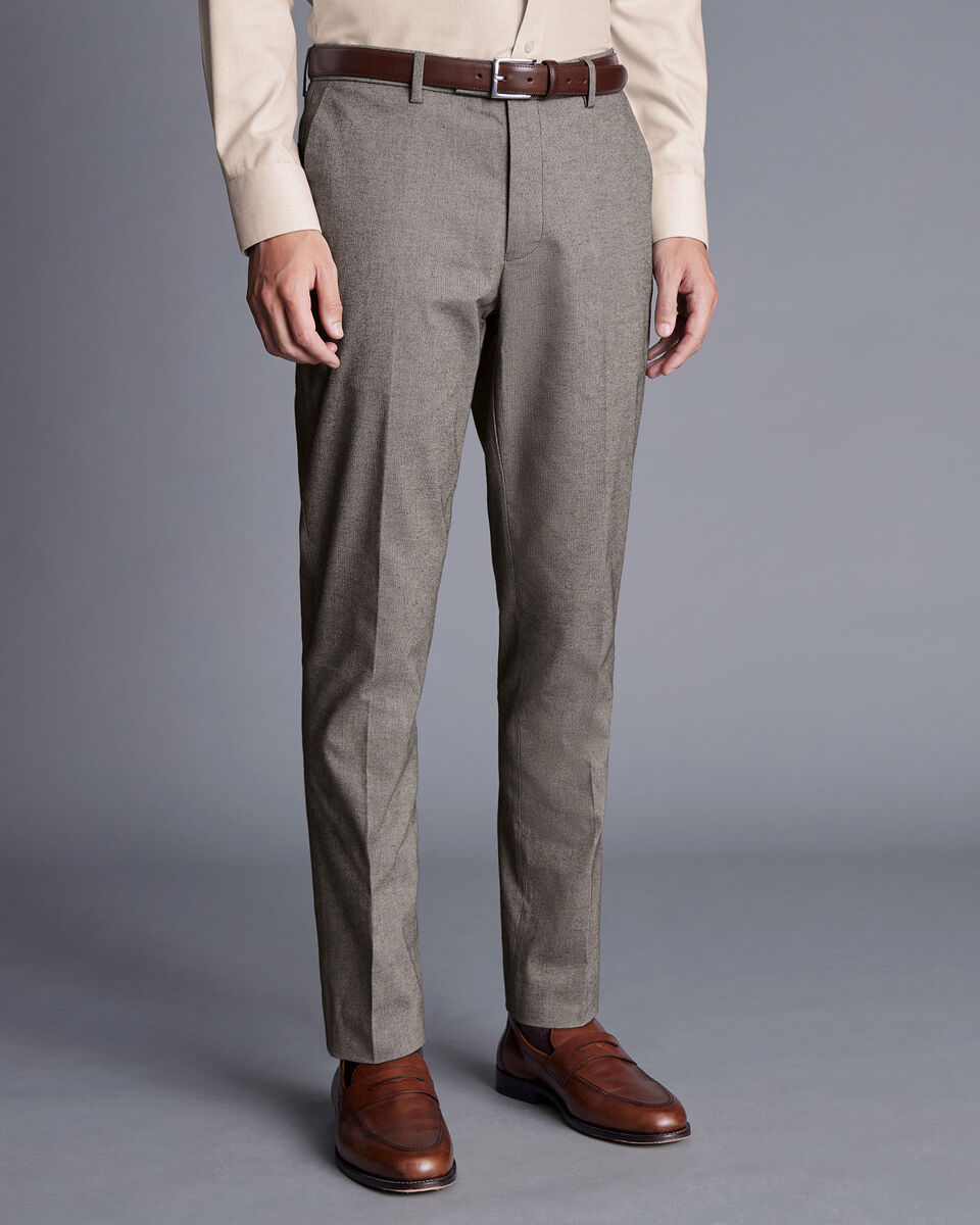 Smart Cotton Stretch Pants - Taupe | Charles Tyrwhitt