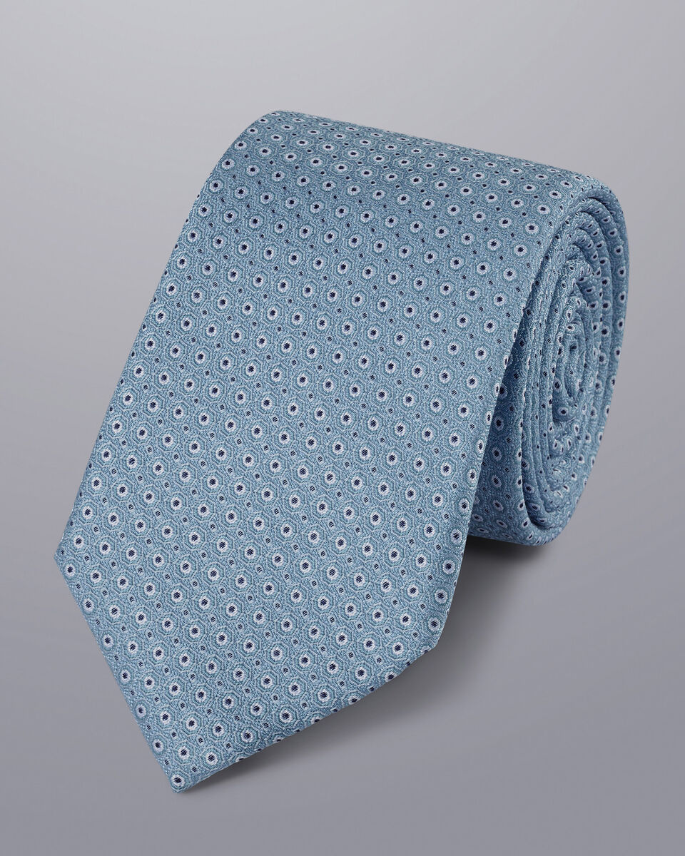 Mini Medallion Silk Tie - Light Blue | Charles Tyrwhitt