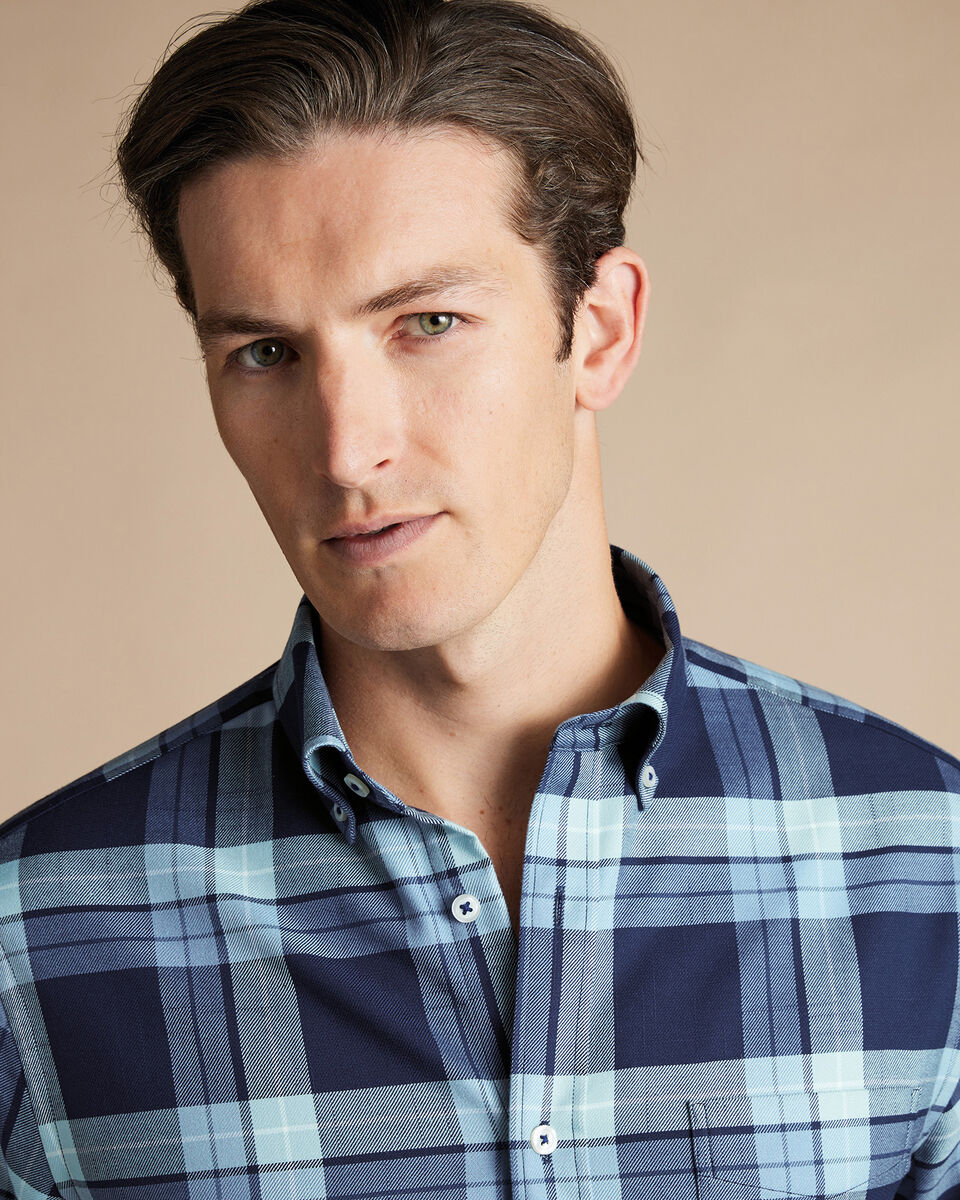 Button-Down Collar Non-Iron Twill Large Check Shirt - Denim Blue ...