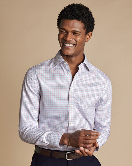 Non-Iron Royal Oxford Windowpane Check Shirt - Claret Pink | Charles ...