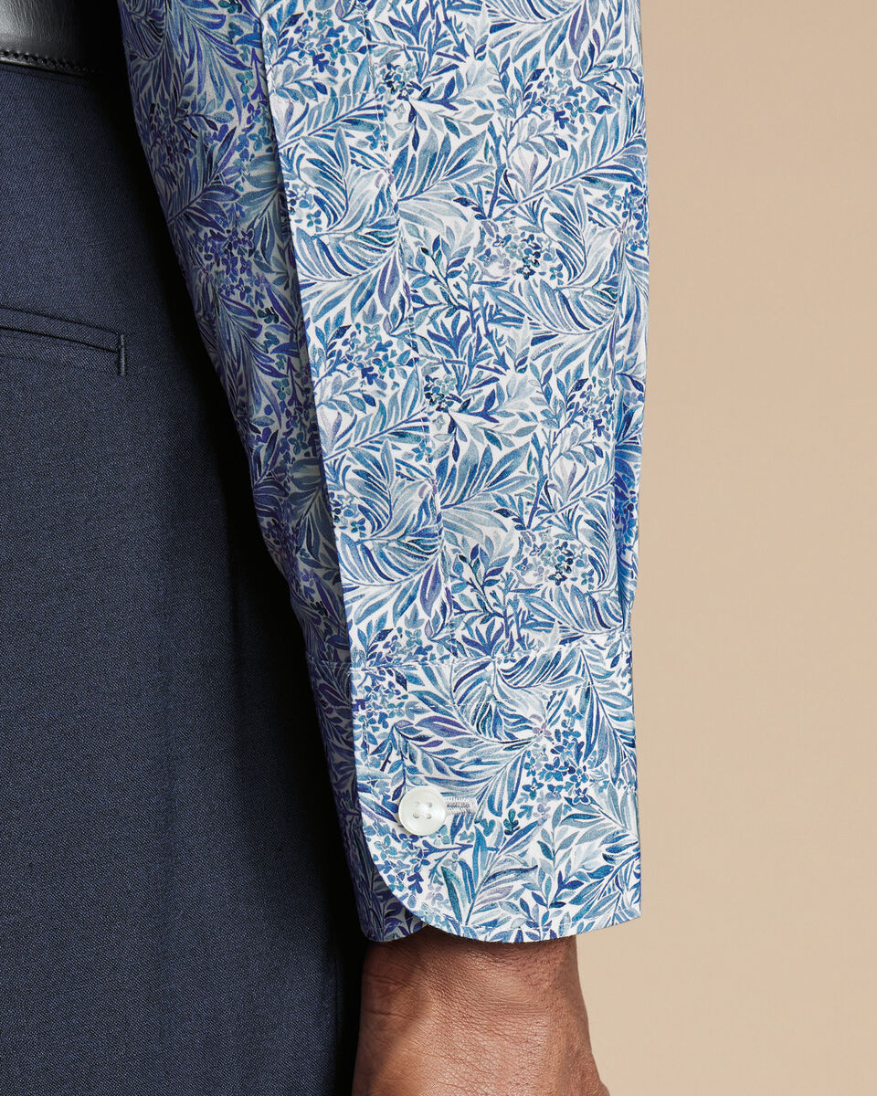 Made with Liberty Fabric Semi-Spread Linear Print Shirt - Cobalt Blue ...