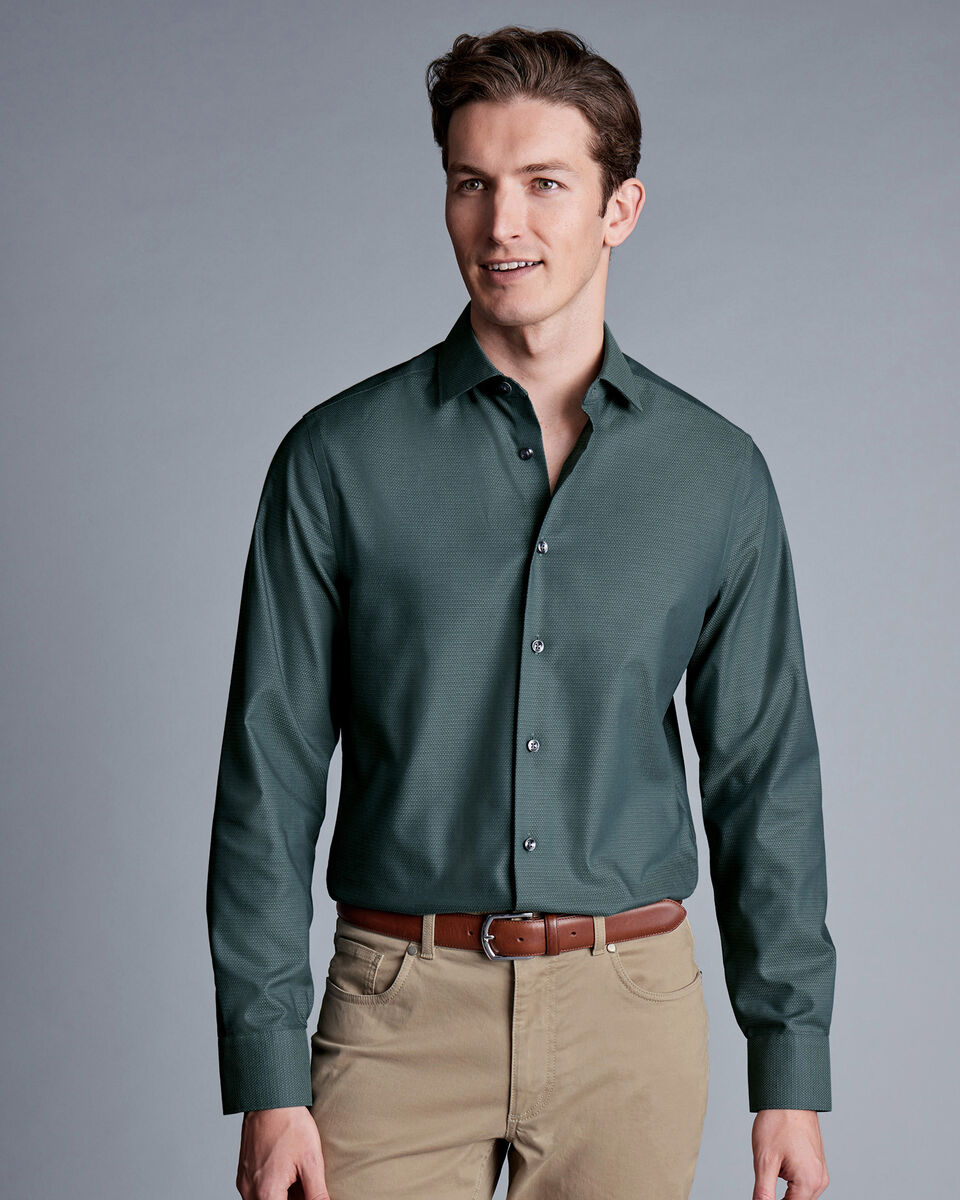 Non-Iron Diamond Stretch Texture Shirt - Atlantic Green | Charles Tyrwhitt