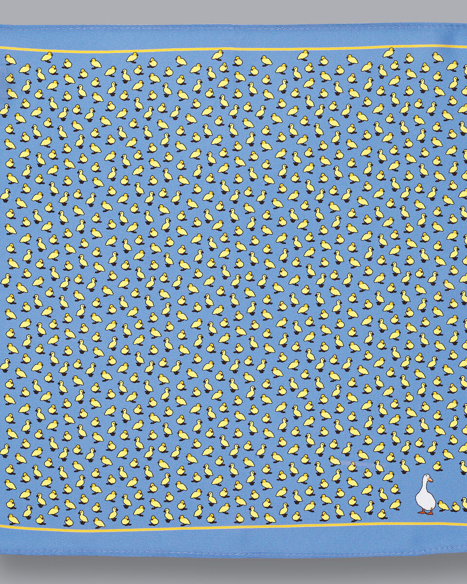 Ducks in a Row Motif Silk Pocket Square - Cornflower Blue | Charles ...