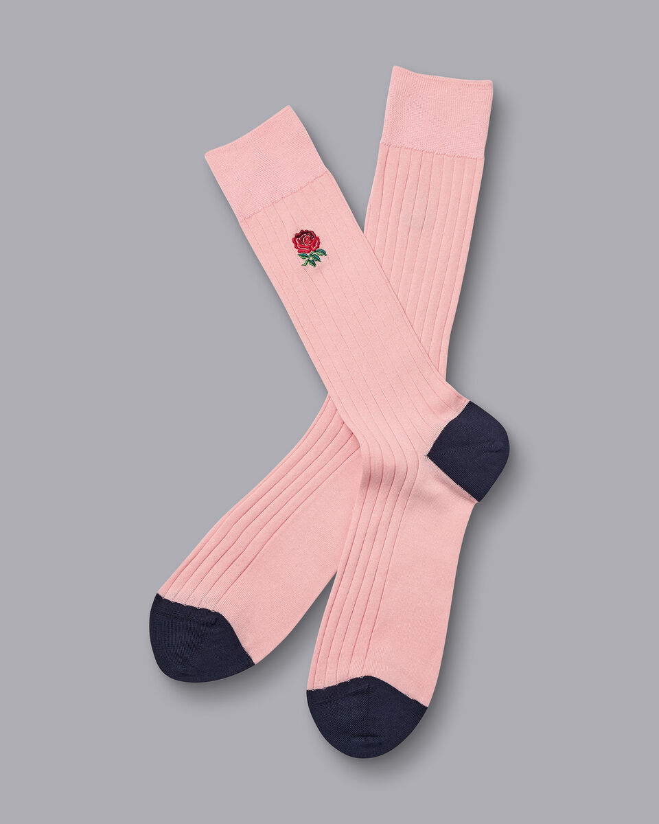England Rugby Cotton Rib Socks - Light Pink | Charles Tyrwhitt