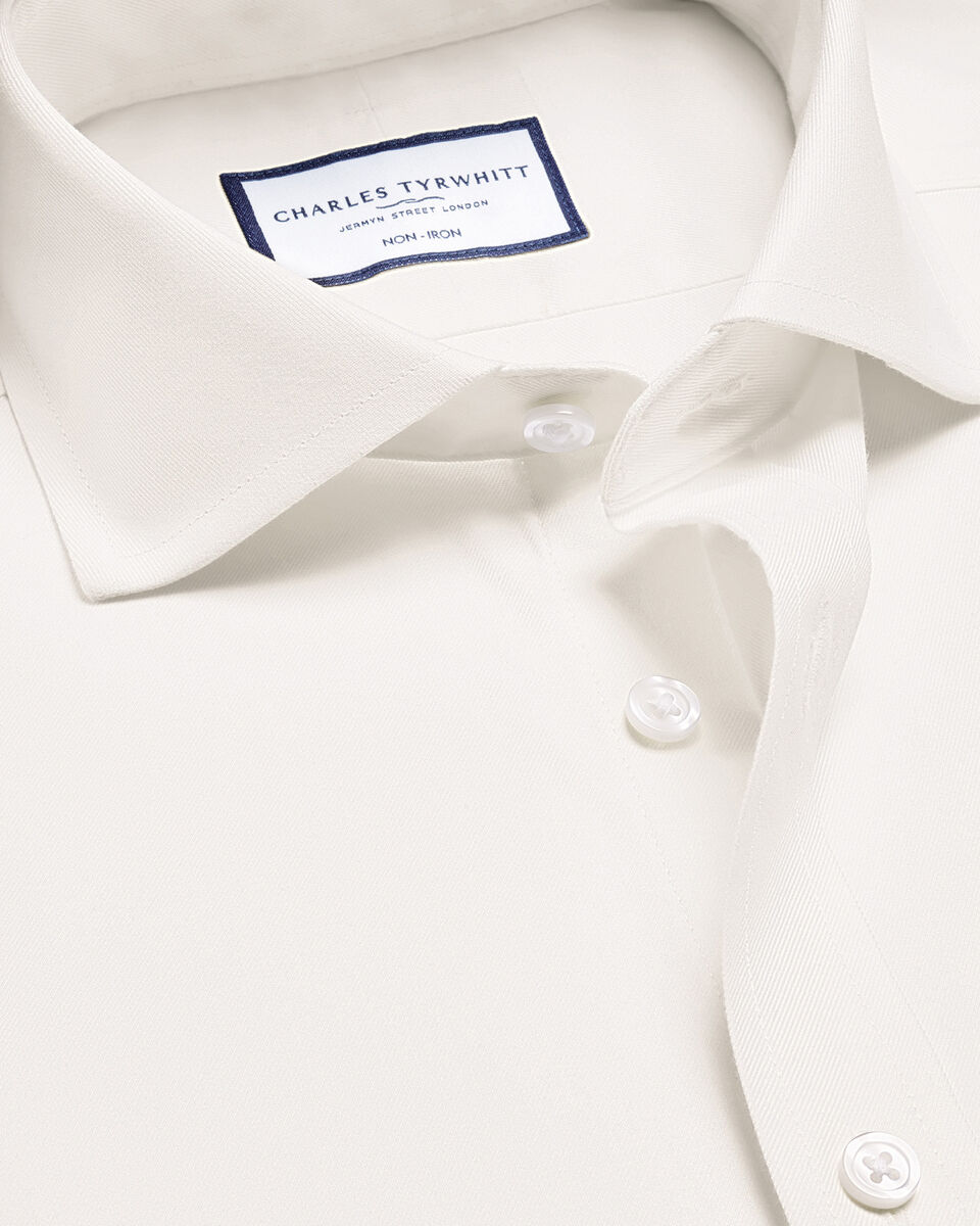 Cutaway Collar Non-Iron Twill Shirt - Ivory White | Charles Tyrwhitt