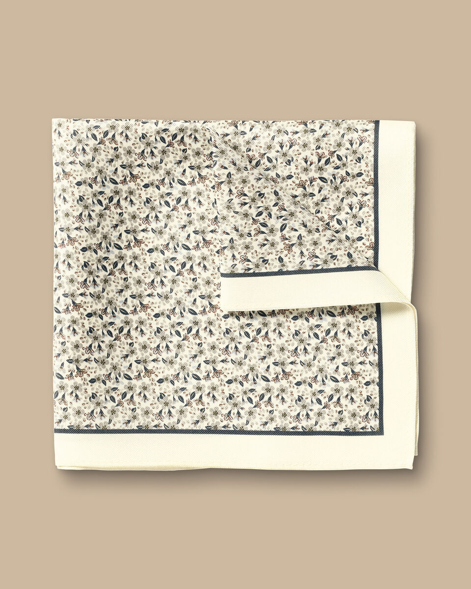 Floral Print Silk Pocket Square - Ivory | Charles Tyrwhitt
