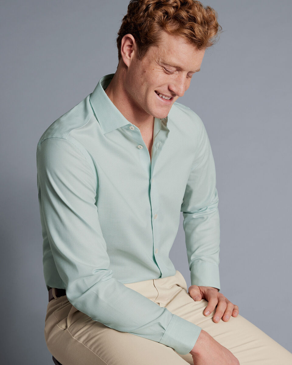 Non-Iron Rectangle Stretch Texture Shirt - Spearmint Green | Charles ...