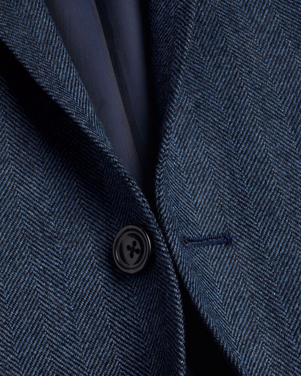 Herringbone Wool Texture Jacket - Denim Blue | Charles Tyrwhitt