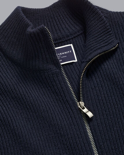 Chunky Zip Funnel Neck Cardigan - Navy | Charles Tyrwhitt