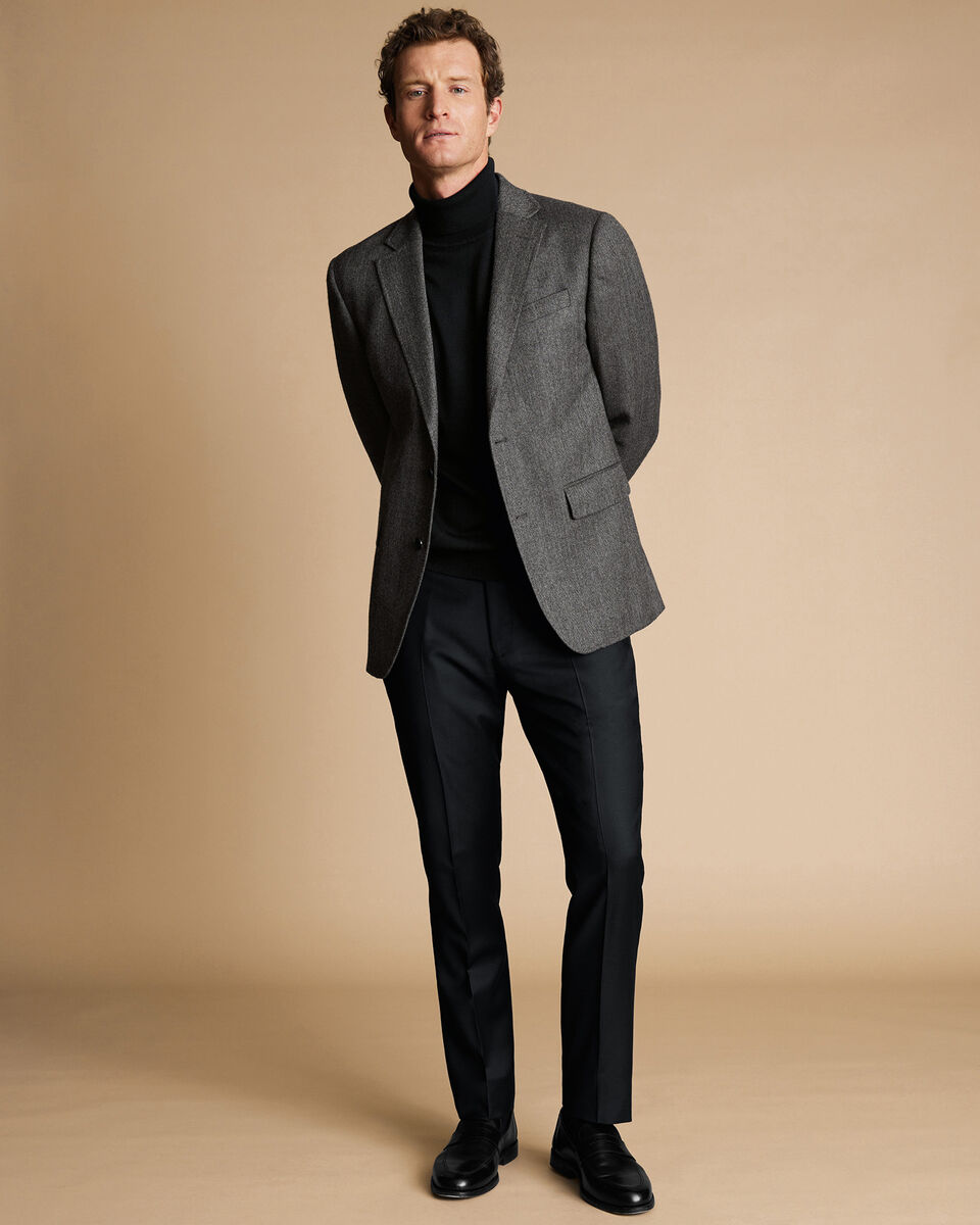 Herringbone Wool Texture Jacket - Dark Grey | Charles Tyrwhitt