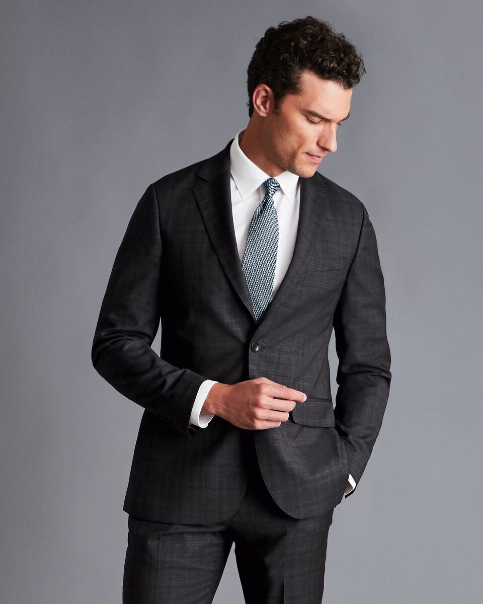 Italian Luxury Prince of Wales Check Suit - Charcoal Grey | Charles ...