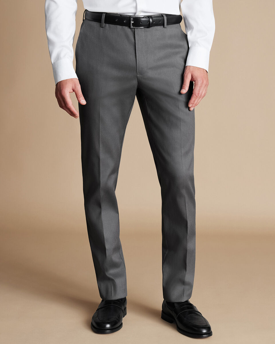 Smart Stretch Texture Trousers - Charcoal Grey | Charles Tyrwhitt
