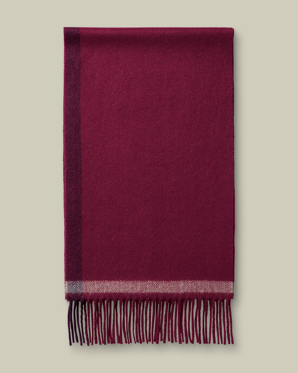Cashmere Herringbone Scarf - Maroon Red | Charles Tyrwhitt