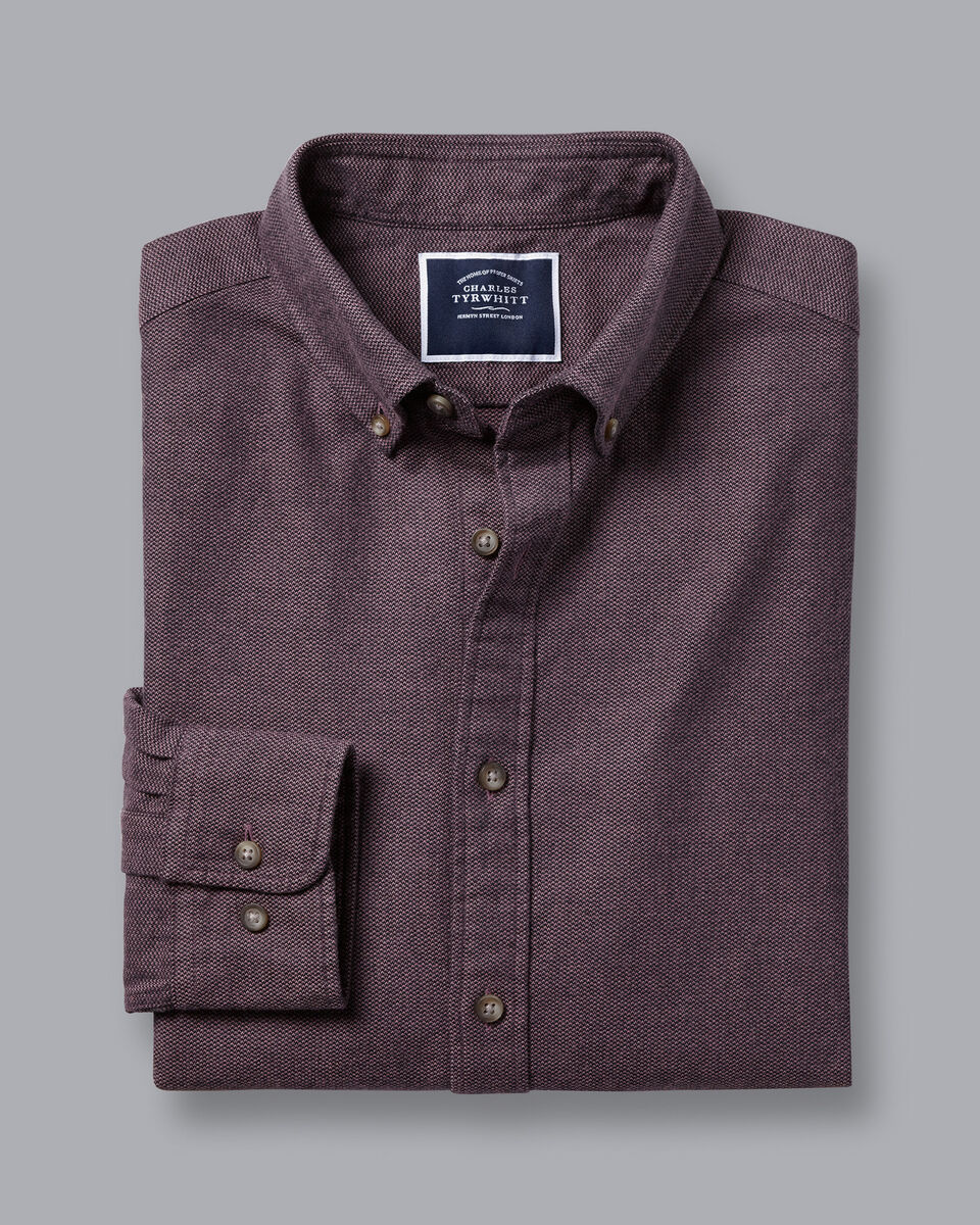 Button-Down Collar Arrow Dobby Brushed Flannel Shirt - Grape Purple ...