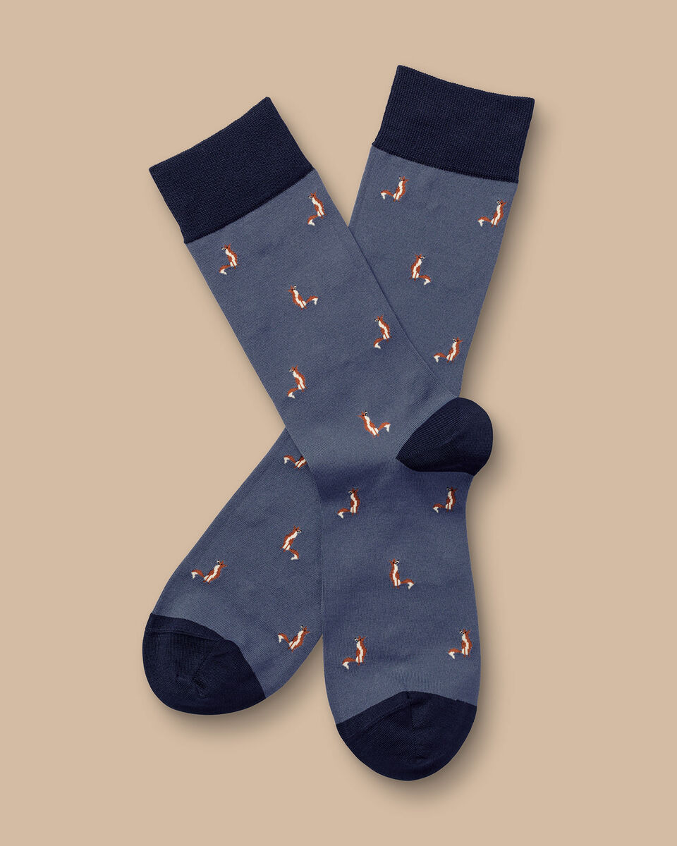 Fox Motif Socks - Heather Blue | Charles Tyrwhitt