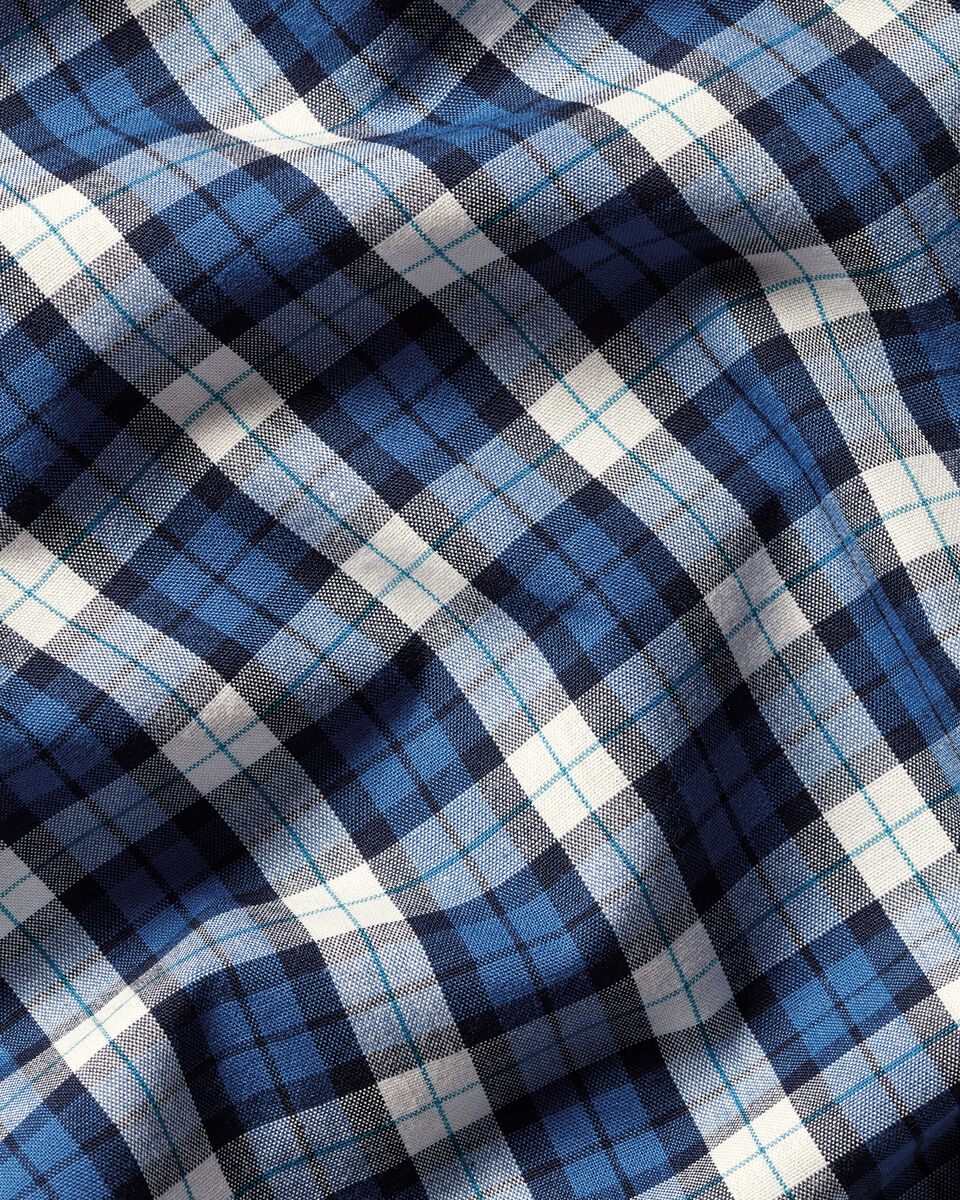 Button-Down Collar Non-Iron Stretch Poplin Plaid Check Shirt - Ocean ...