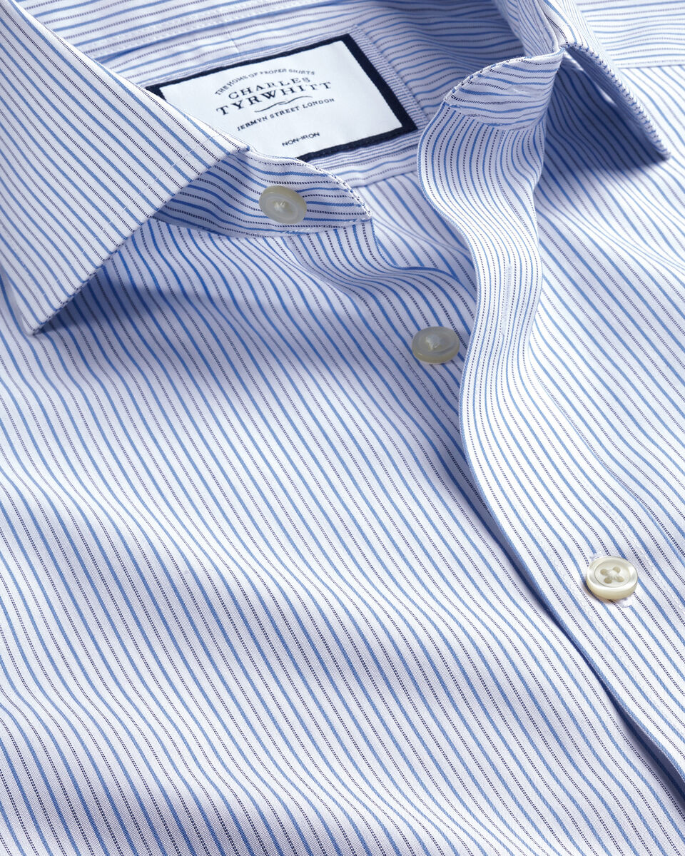Chemise À Rayures Et Col Italien Sans Repassage - Bleu Océan | Charles ...