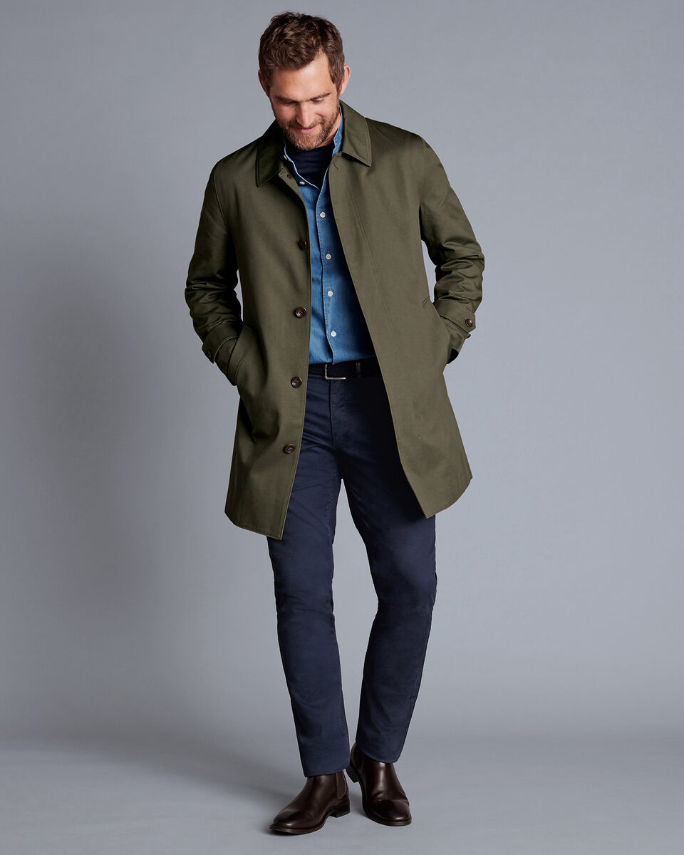 Showerproof Cotton Raincoat - Olive Green | Charles Tyrwhitt