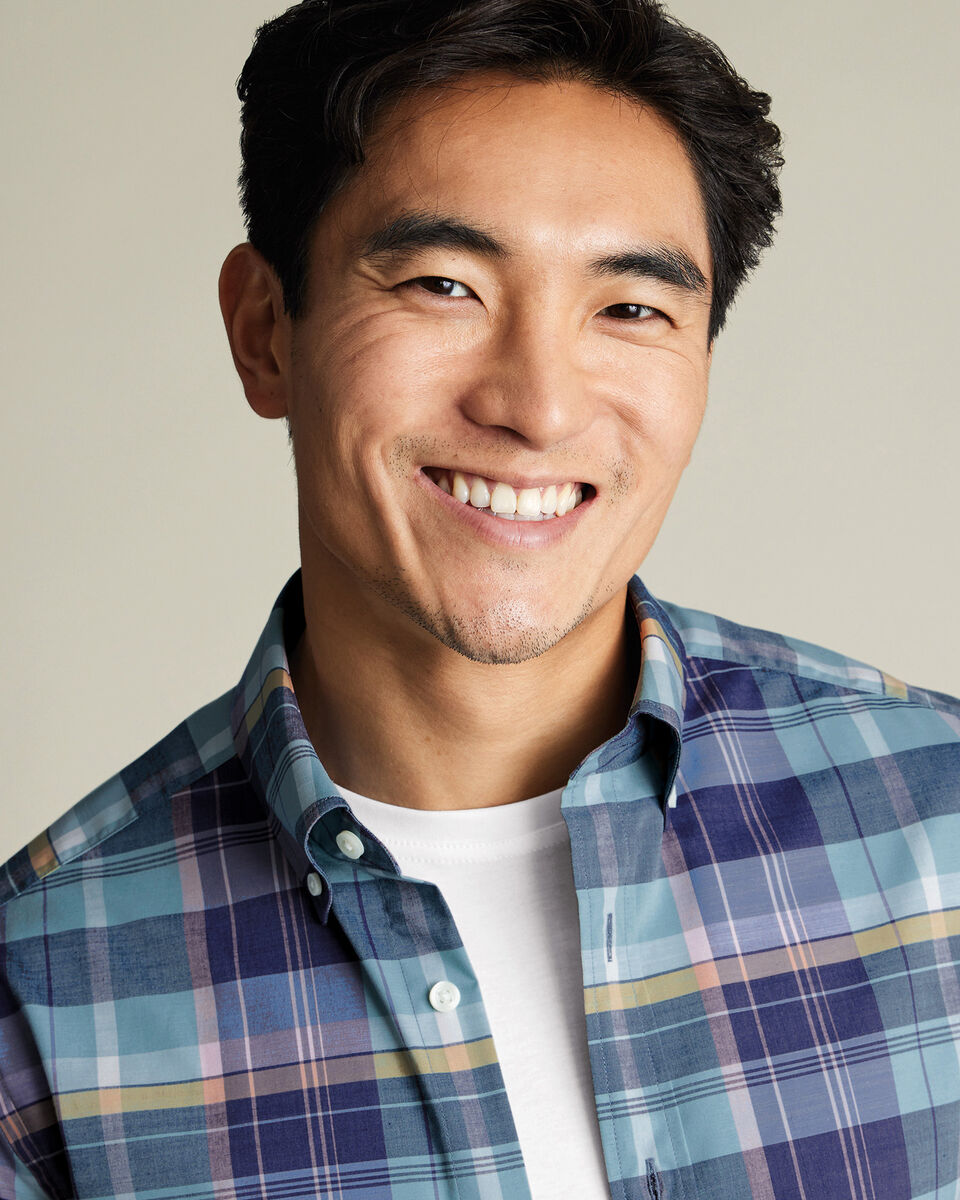 Niet Strijken Stretch Poplin Slub Overhemd Met Korte Mouwen - Spearmint ...