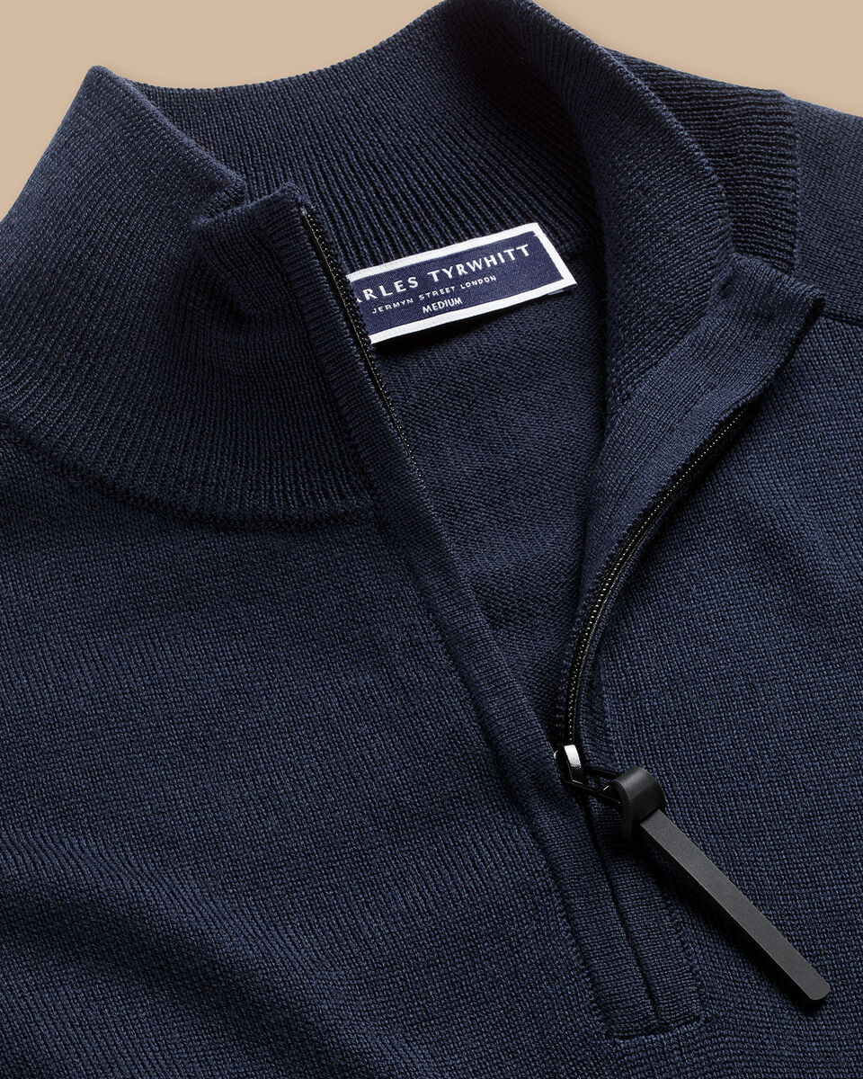 Performance Merino Zip Neck Jumper - Navy | Charles Tyrwhitt