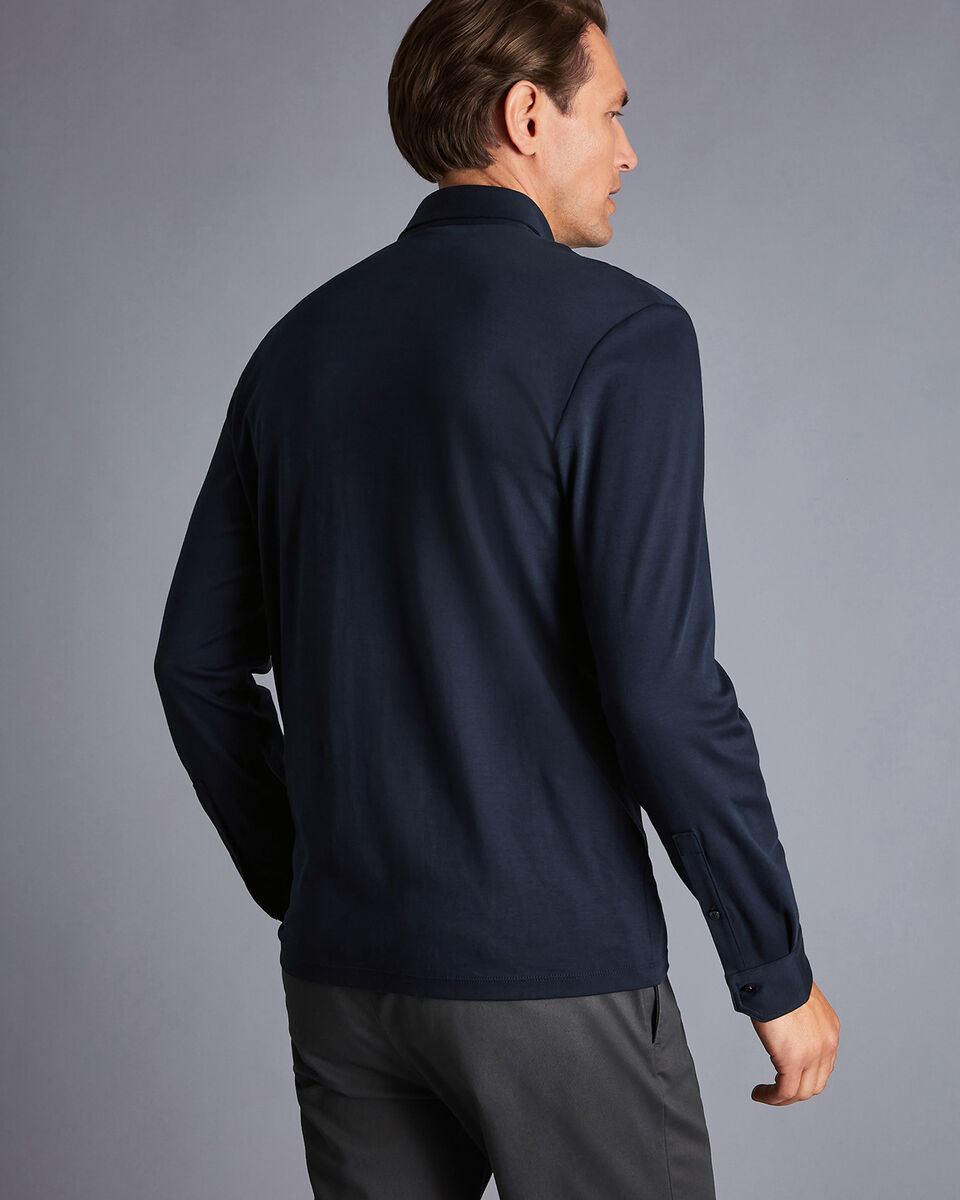 Smart Long Sleeve Jersey Polo - Navy | Charles Tyrwhitt