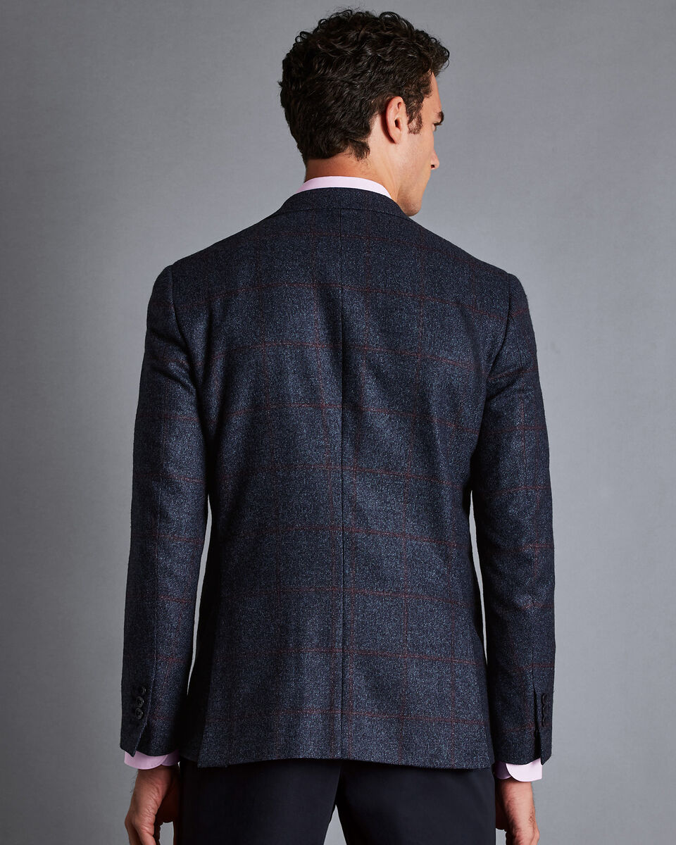Italian Wool Windowpane Check Jacket - Denim Blue & Burgundy | Charles ...