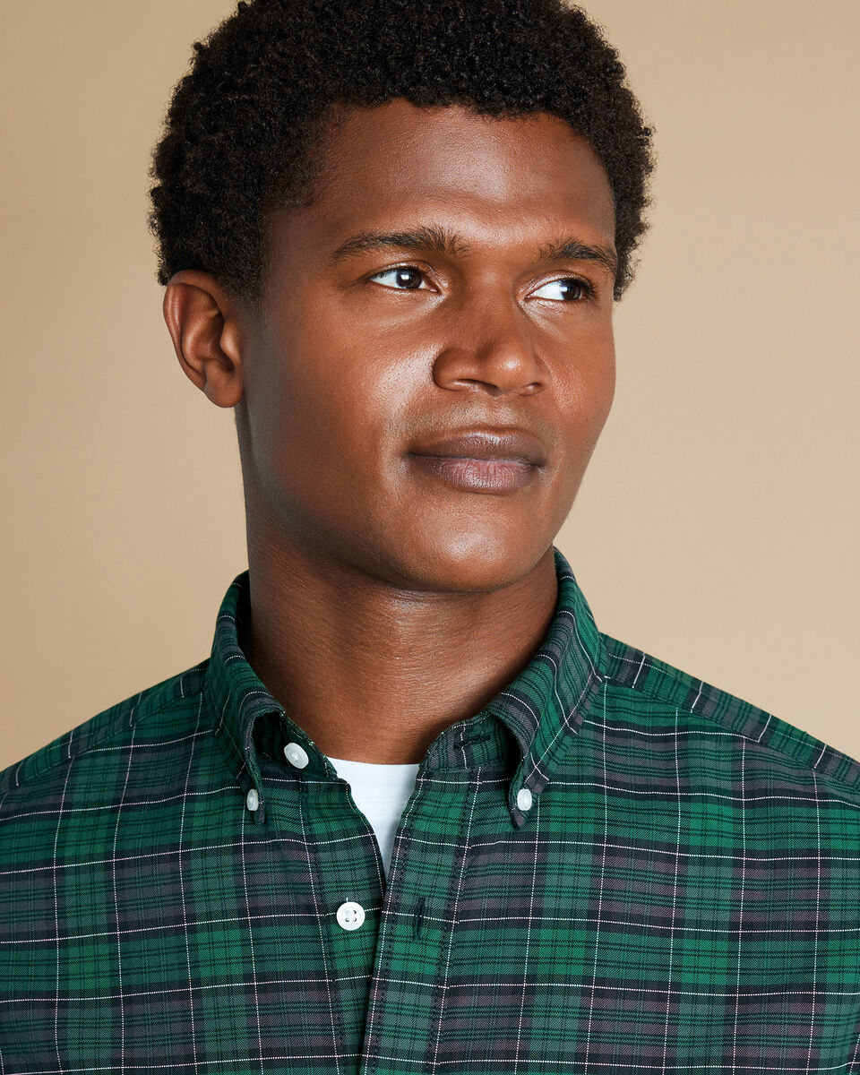 Stretch Washed Oxford Check Shirt - Green | Charles Tyrwhitt