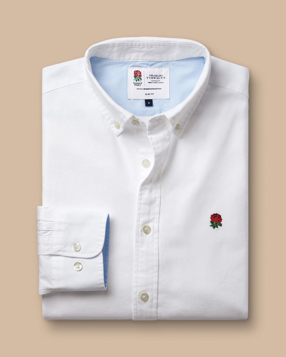 England Rugby Button-Down Collar Washed Oxford Shirt with Red Rose ...