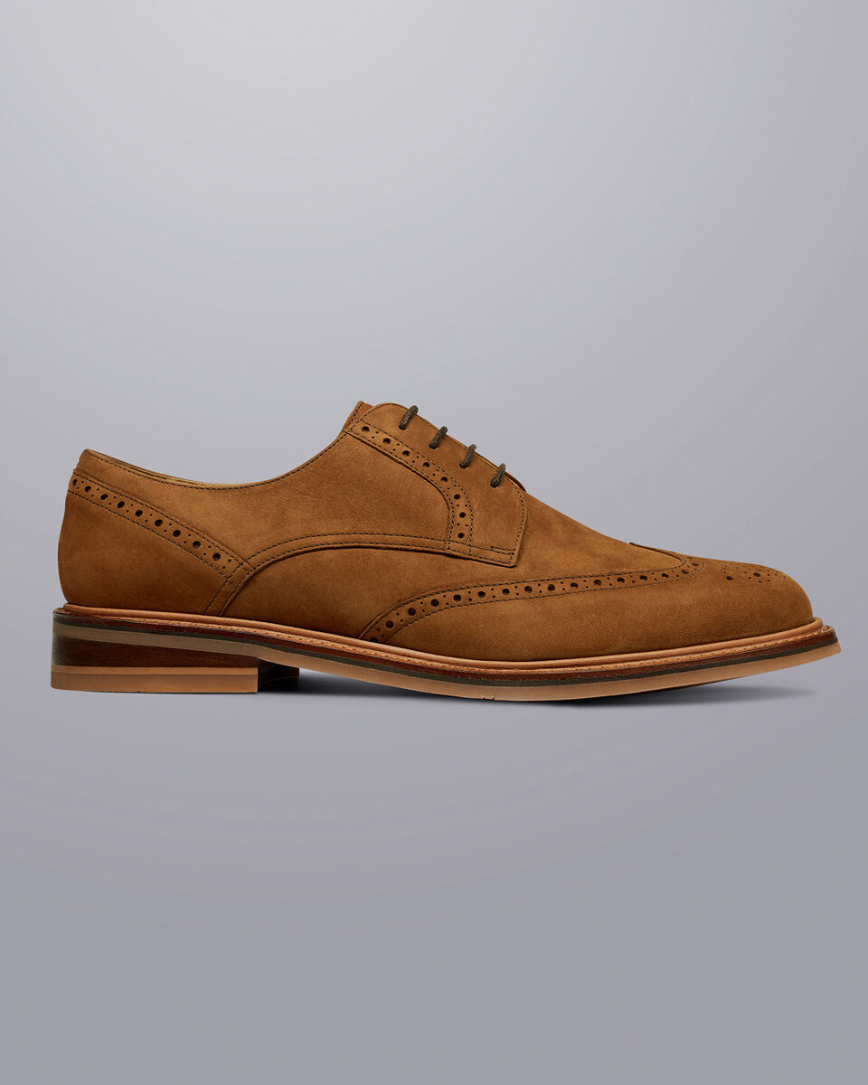 Nubuck Derby Brogue Shoes - Tobacco Brown | Charles Tyrwhitt