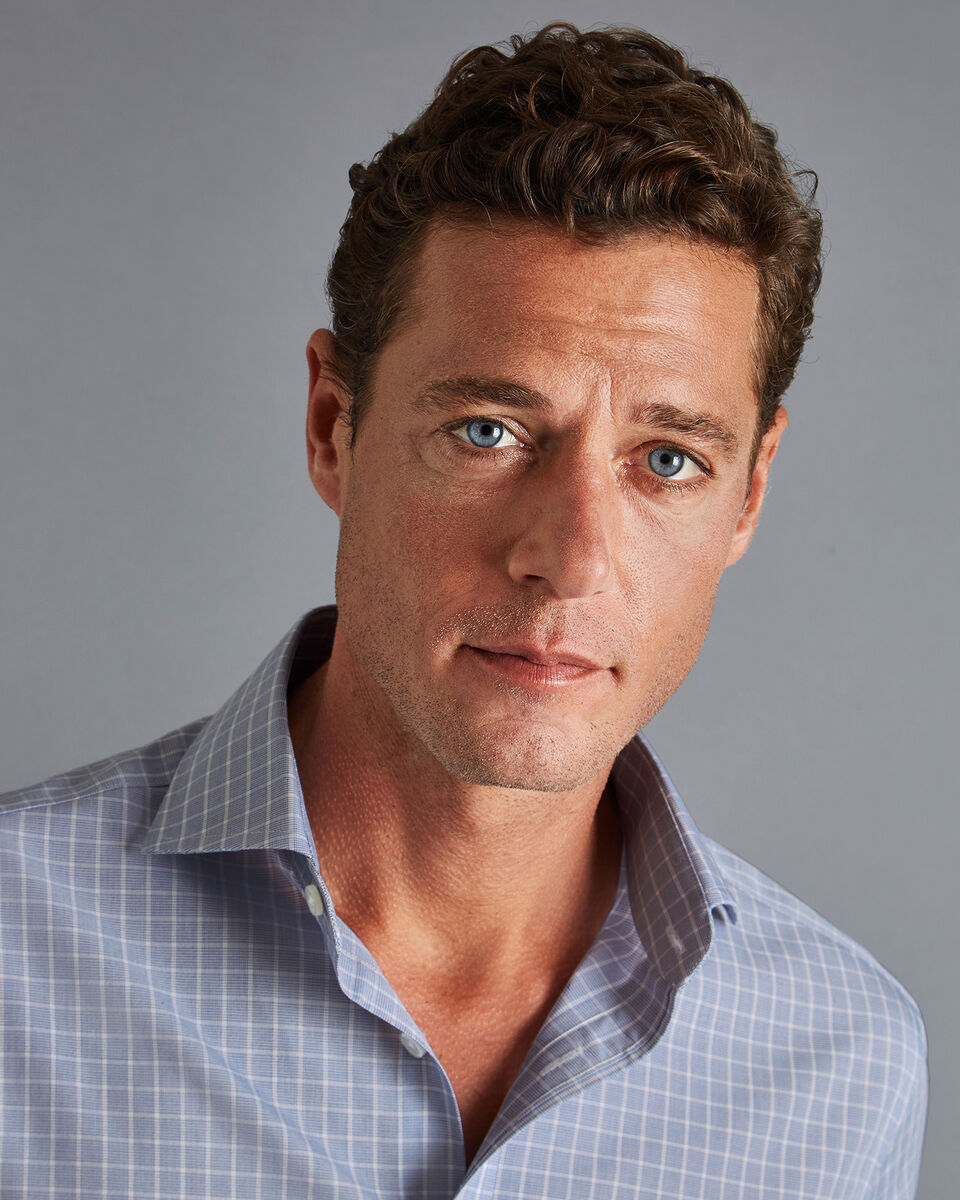 Cutaway Collar Non-Iron Fine Check Shirt - Petrol Blue | Charles Tyrwhitt