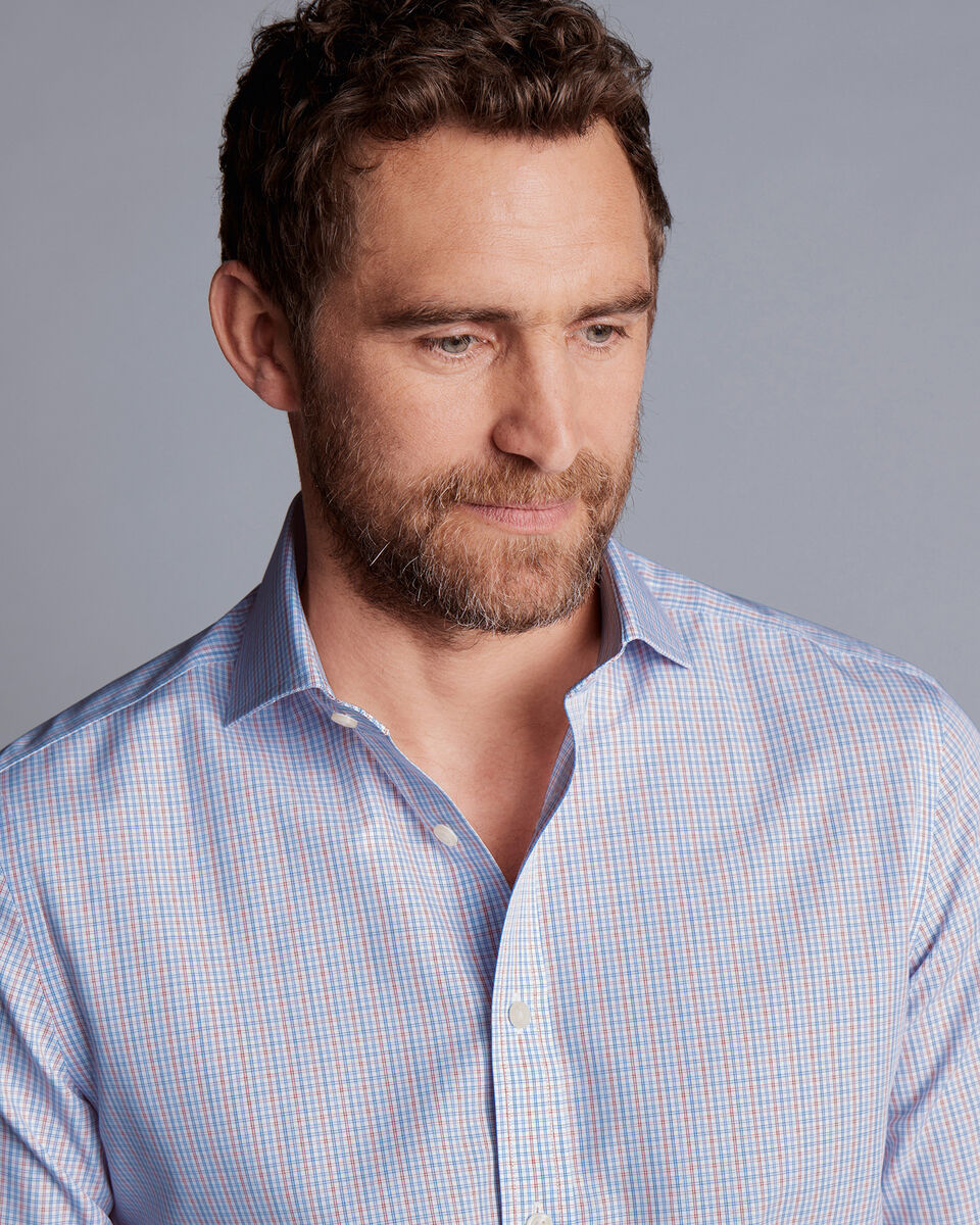 Cutaway Collar Non-Iron Fine Line Check Shirt - Red | Charles Tyrwhitt