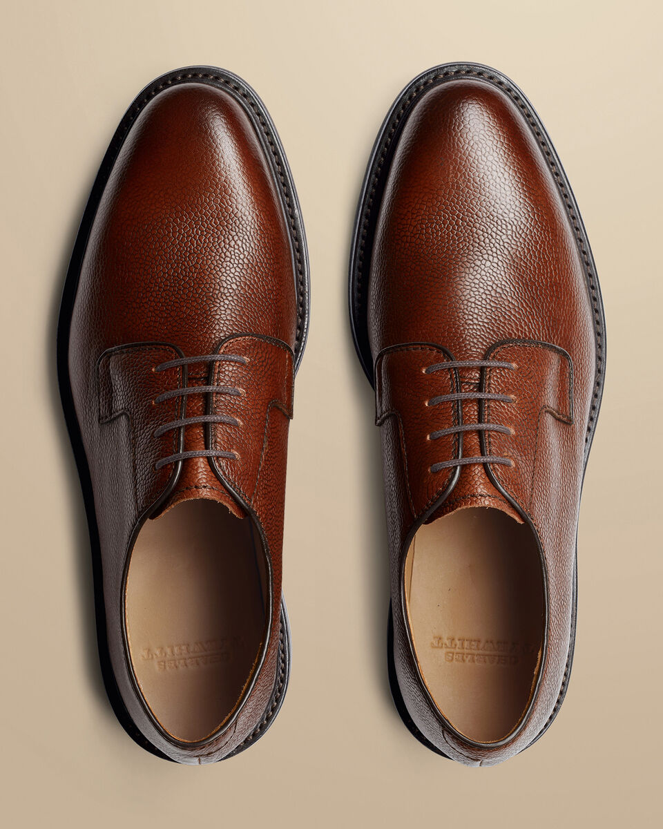 Grain Leather Derby Rubber Sole Shoe - Chestnut Brown | Charles Tyrwhitt