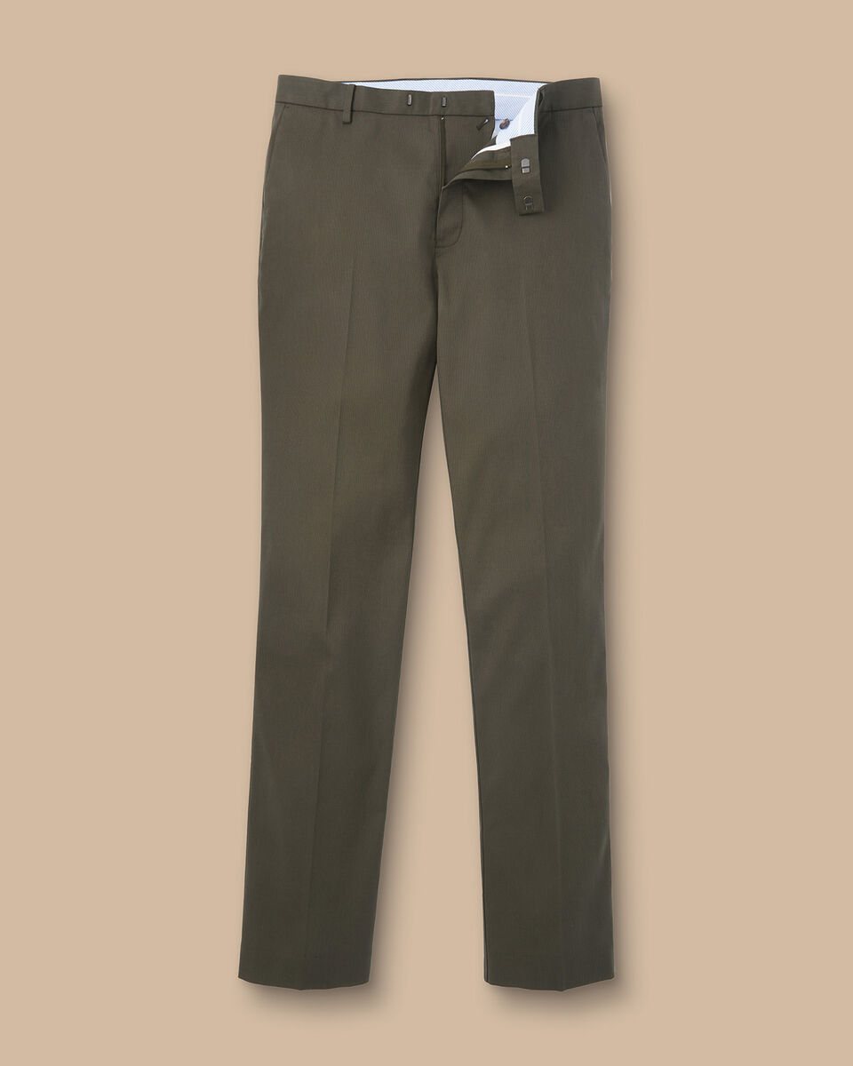 Smart Stretch Texture Trousers - Olive Green | Charles Tyrwhitt