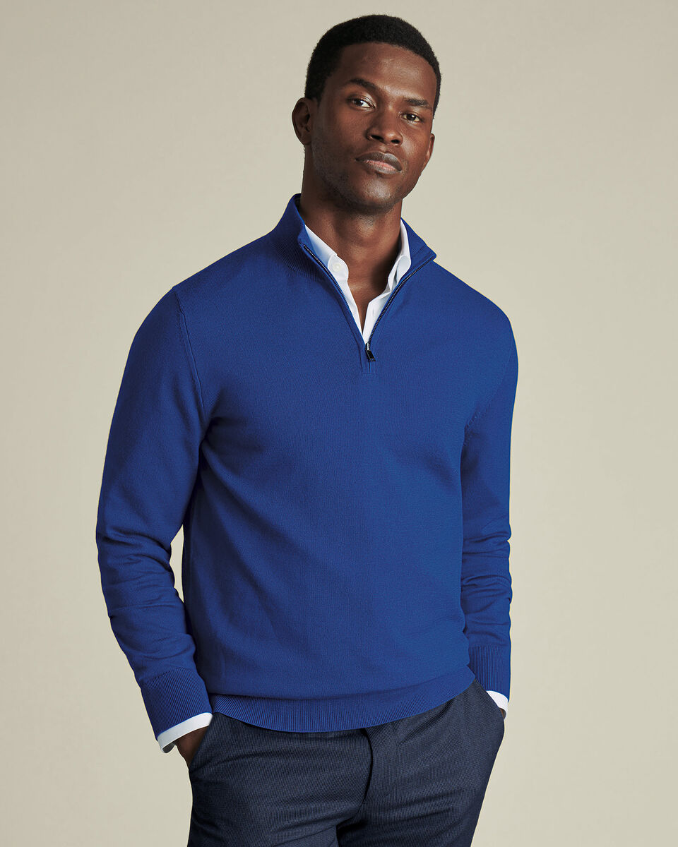 Merino Quarter Zip Sweater - Cobalt Blue | Charles Tyrwhitt