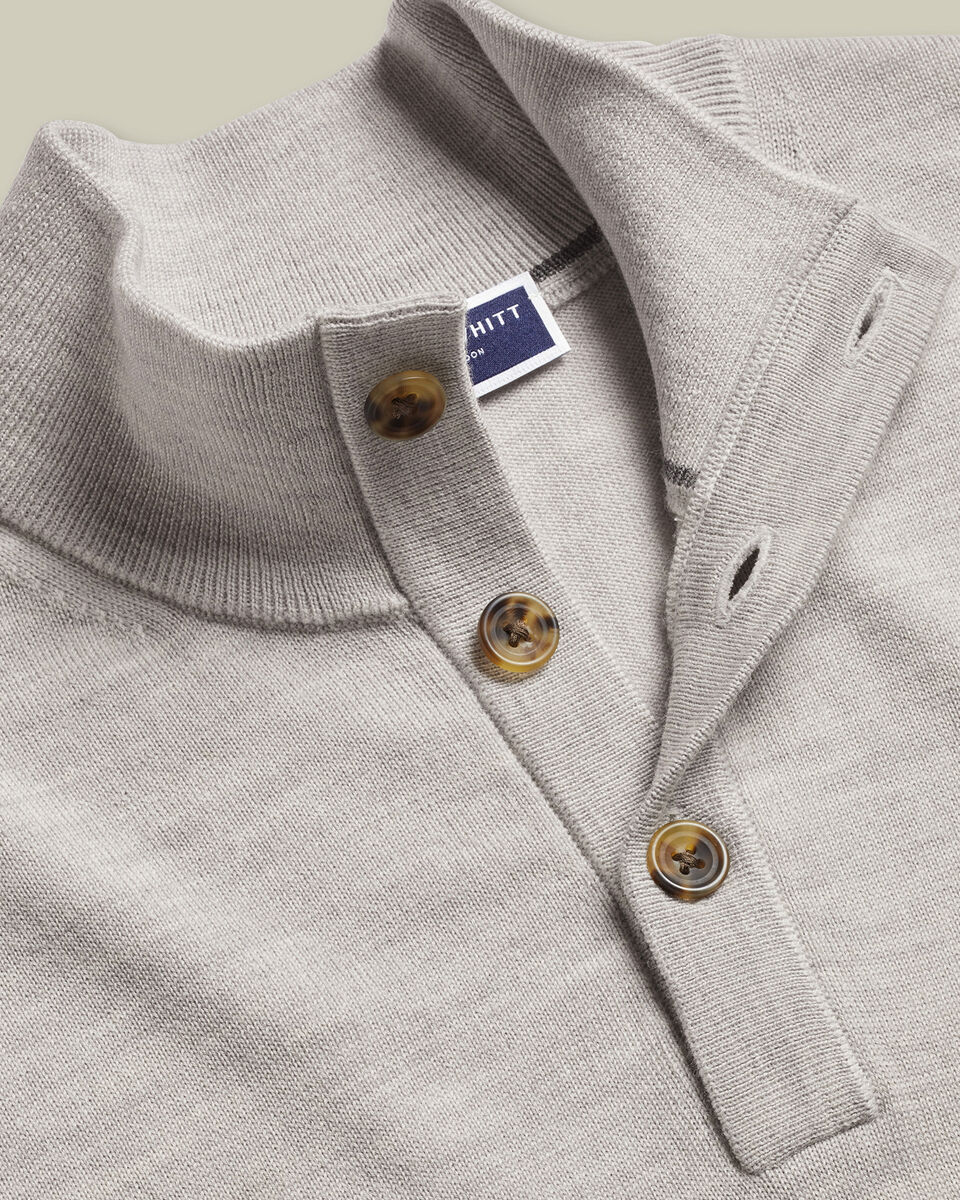 Merino Button Neck Jumper - Silver Grey | Charles Tyrwhitt