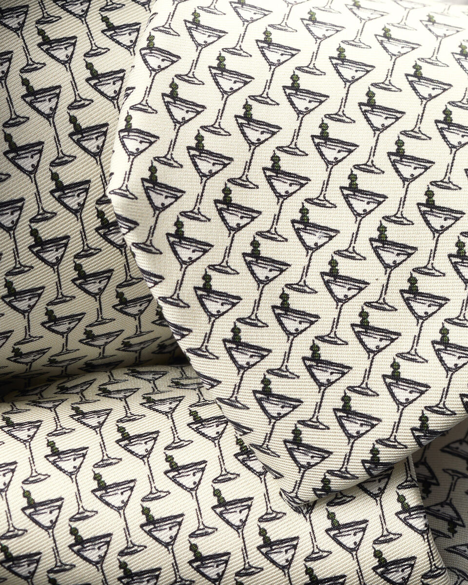 Martini Print Silk Tie - Ivory | Charles Tyrwhitt