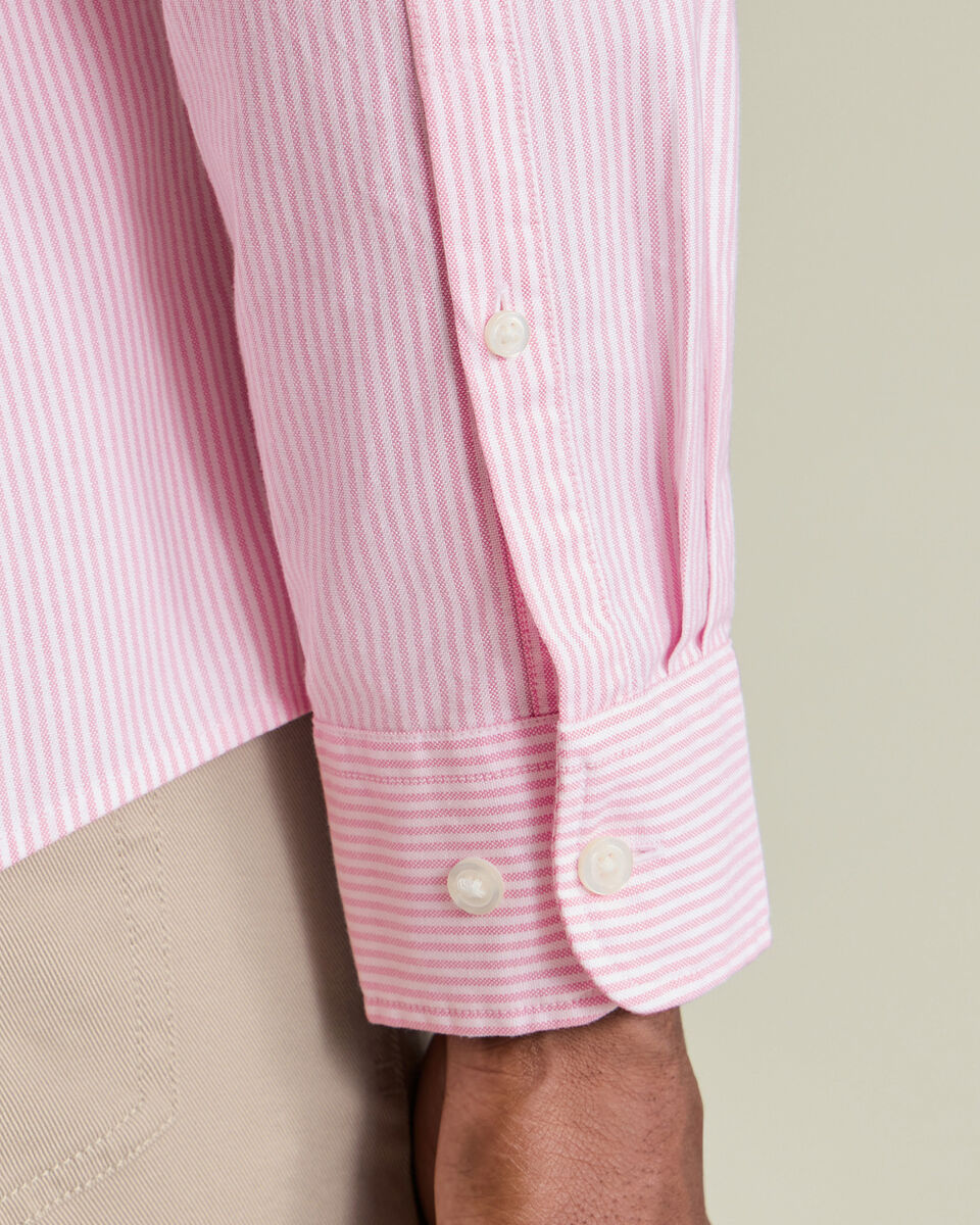 Stretch Washed Oxford Stripe Shirt - Pink | Charles Tyrwhitt