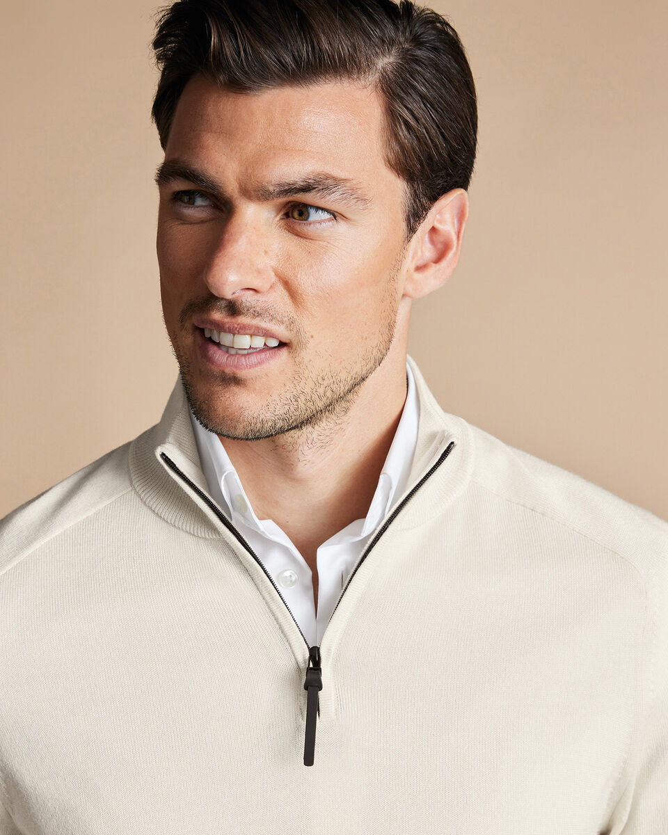Performance Merino Quarter Zip Sweater - Ivory | Charles Tyrwhitt