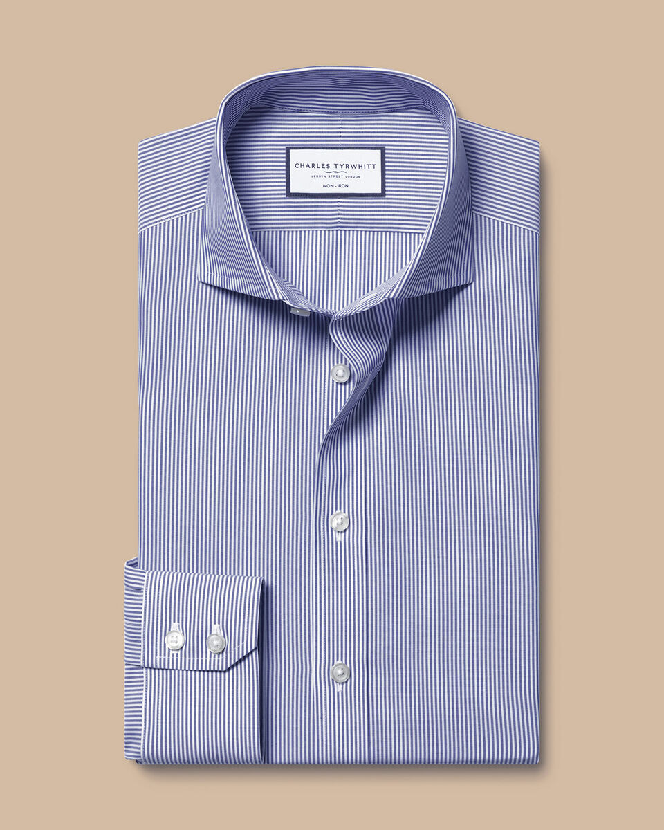 Spread Collar Non-Iron Bengal Stripe Shirt - Royal Blue | Charles Tyrwhitt
