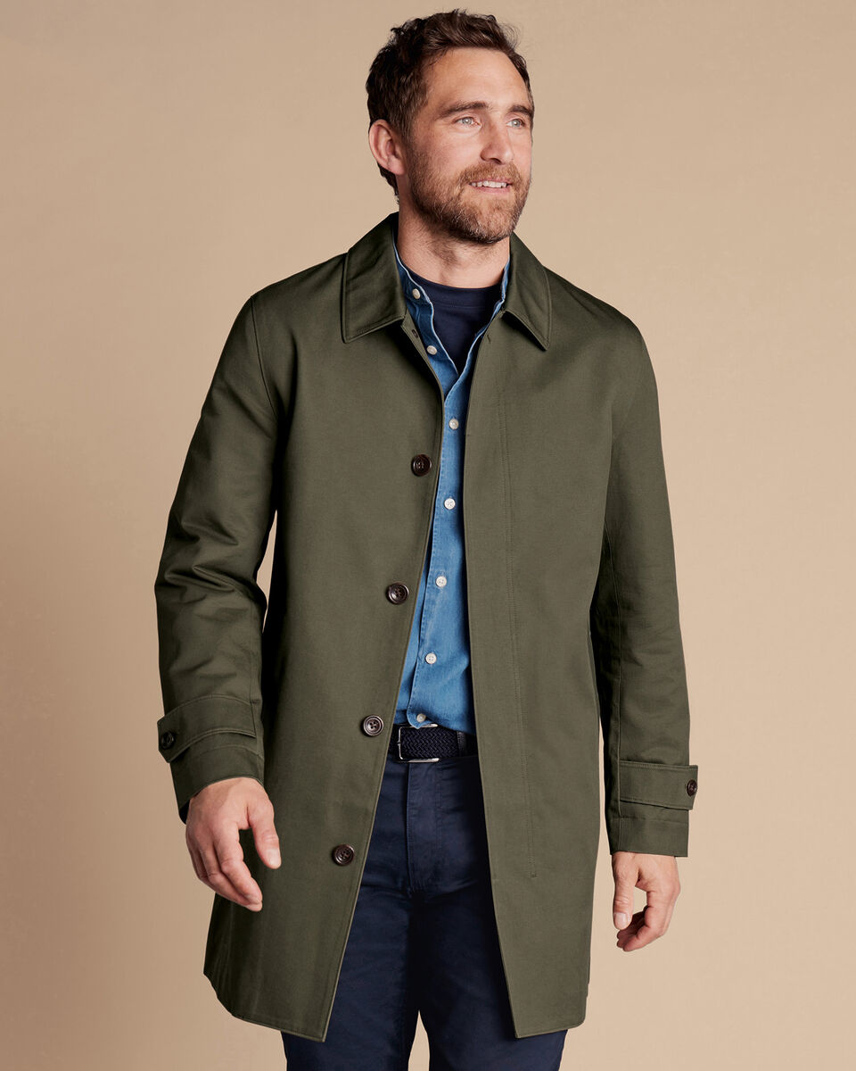 Showerproof Cotton Raincoat - Olive Green | Charles Tyrwhitt