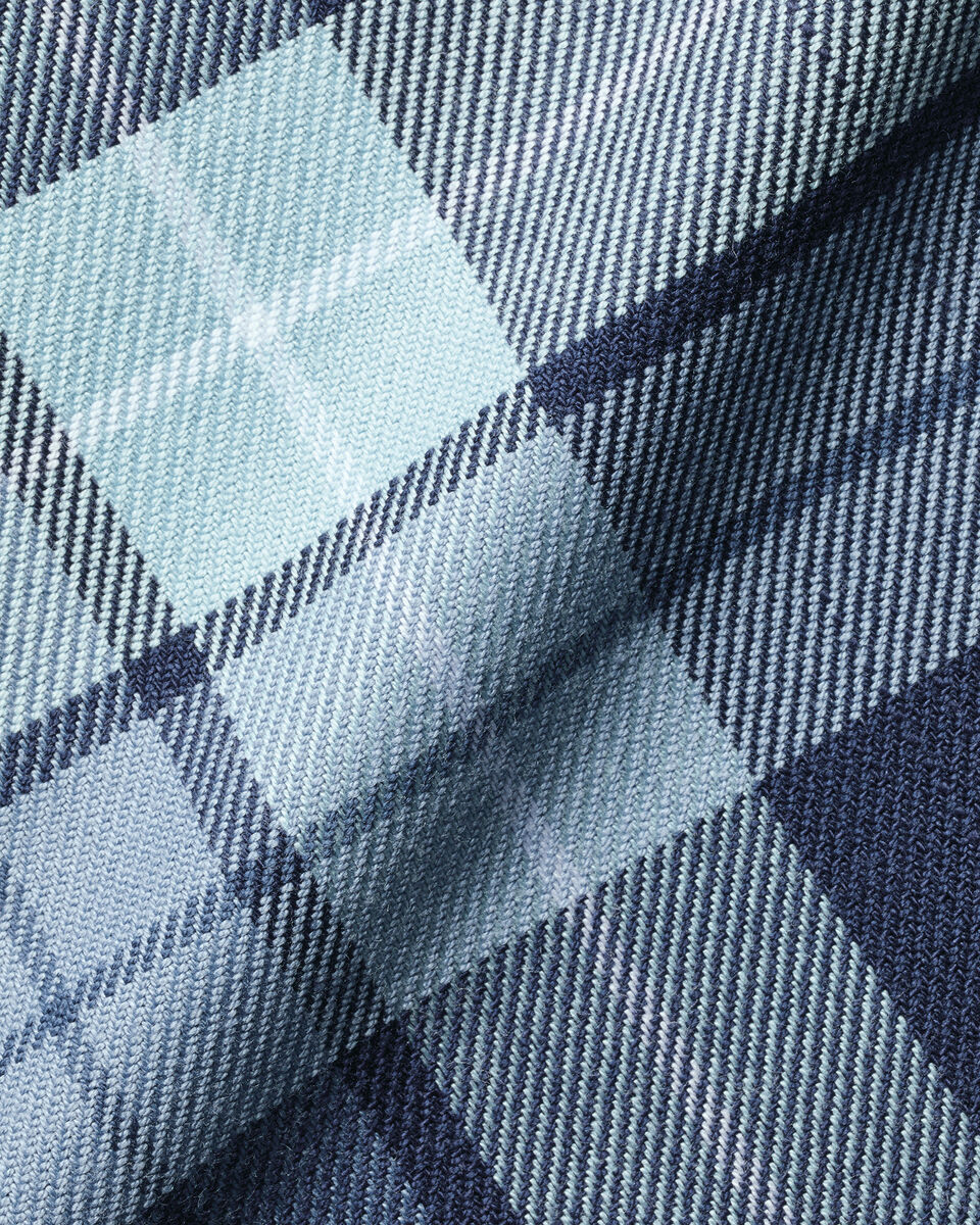 Button-Down Collar Non-Iron Twill Large Check Shirt - Denim Blue ...