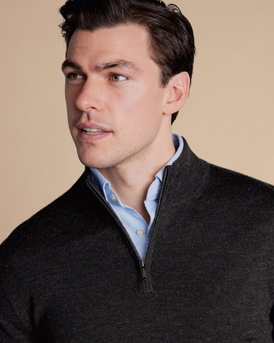 Merino Quarter Zip Sweater - Charcoal Grey | Charles Tyrwhitt